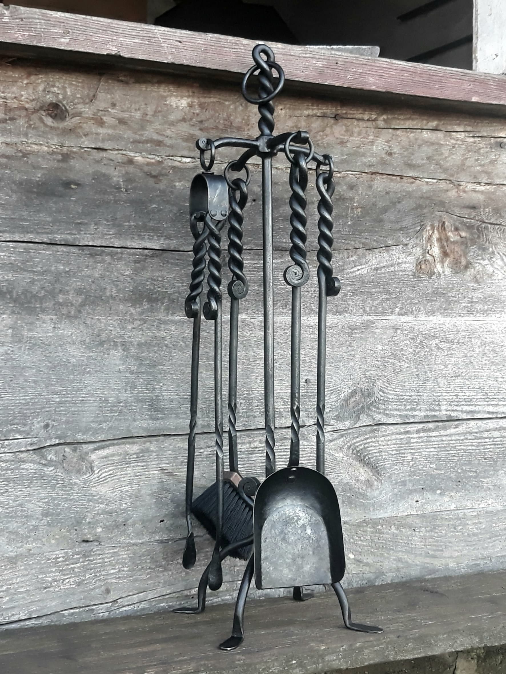Set of Hand Forged Fireplace Tools & Stand Shovel Poker | Etsy