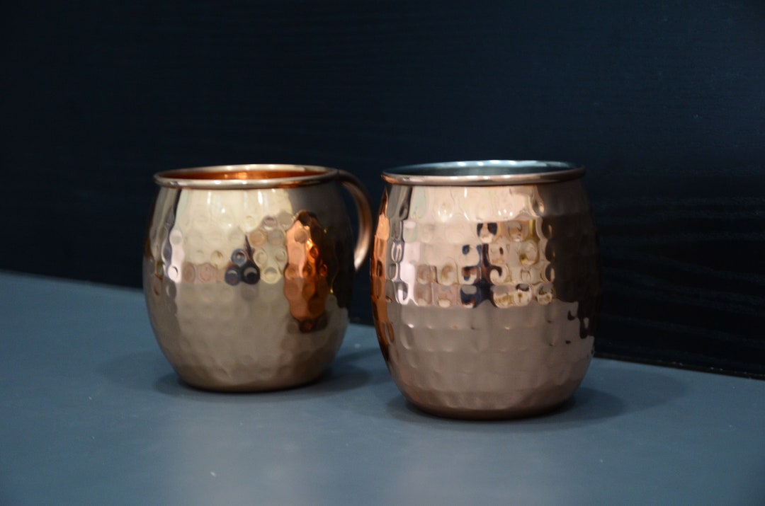 Handcrafted Set of Hammered Copper Cups, Solid Copper Drinkware Set ...