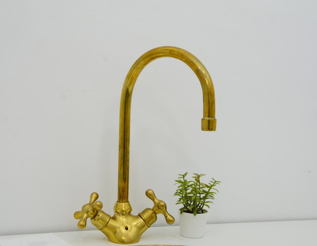 Aged Brass Faucet, One Hole Faucet, Double Handle Unlacquered Brass ...