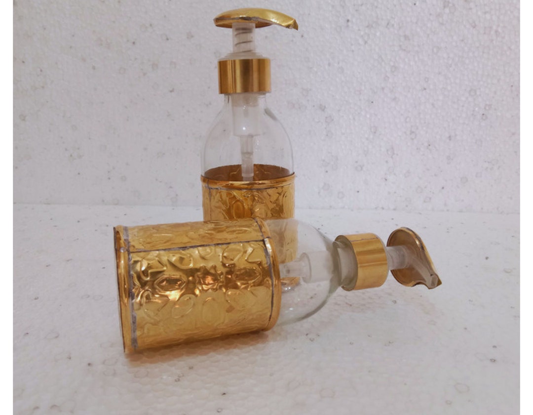 Set of 2 Liquid Soap Container, Travel Soap Dispenser Unlacquered Brass ...