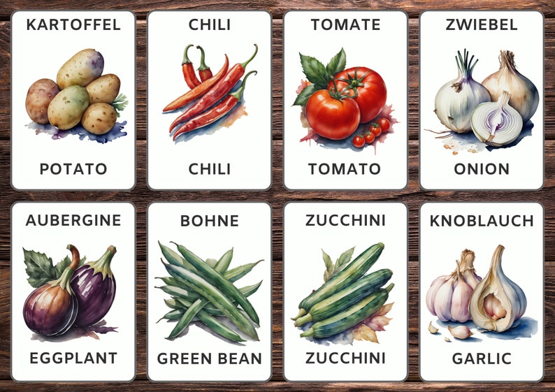 40 Vegetables Watercolor, Printable Montessori Flashcards for Preschool ...