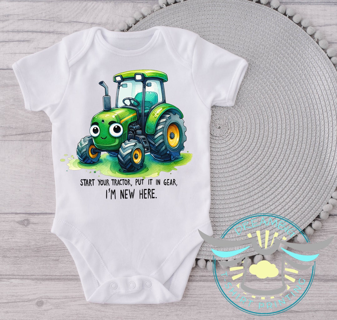 Start Your Tractors, Hay I'm New Here Baby Onesie® Birth Announcement ...