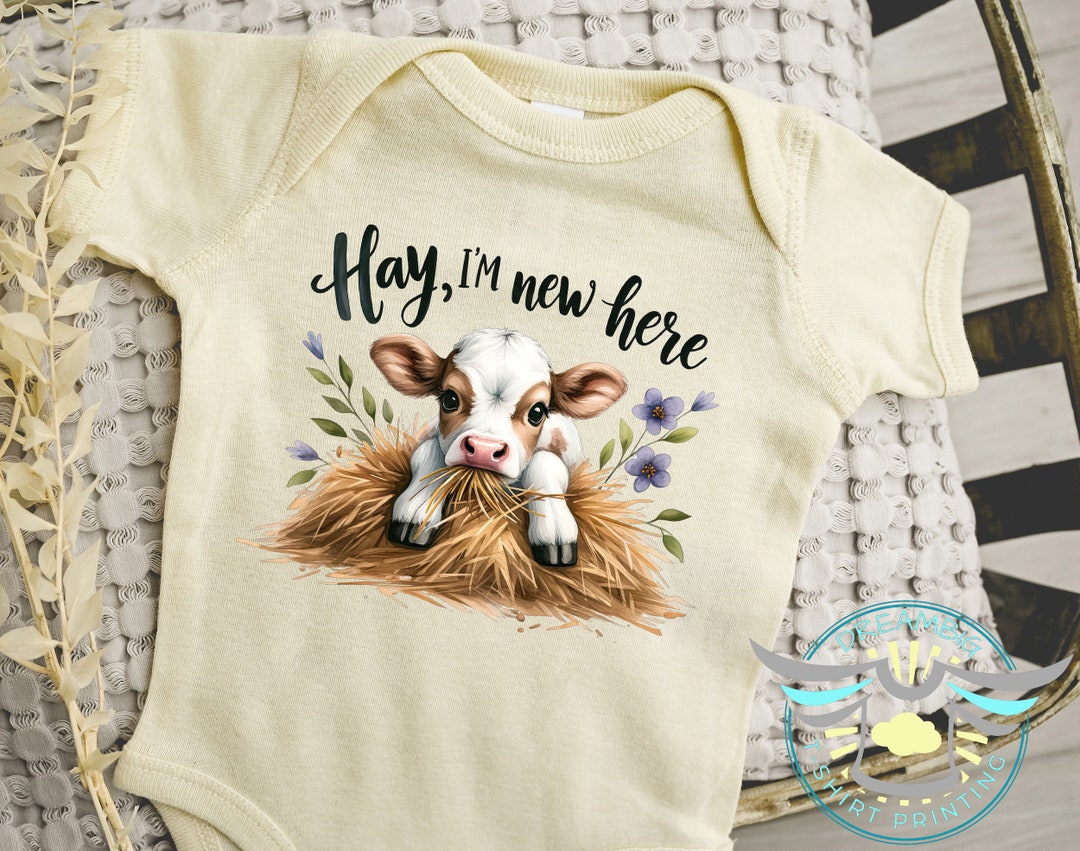 Hay I'm New Here Holstein Baby Onesie® Cow Baby Reveal - Etsy