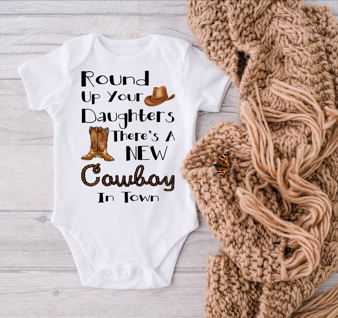 Cowboy Baby Onesie® Gender Reveal, Round up Your Daughters There's A New Cowboy in Town Baby ...