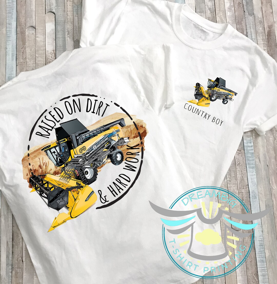 Yellow Combine Shirt, Raised on Dirt & Hard Work, Country Kid, Farming ...