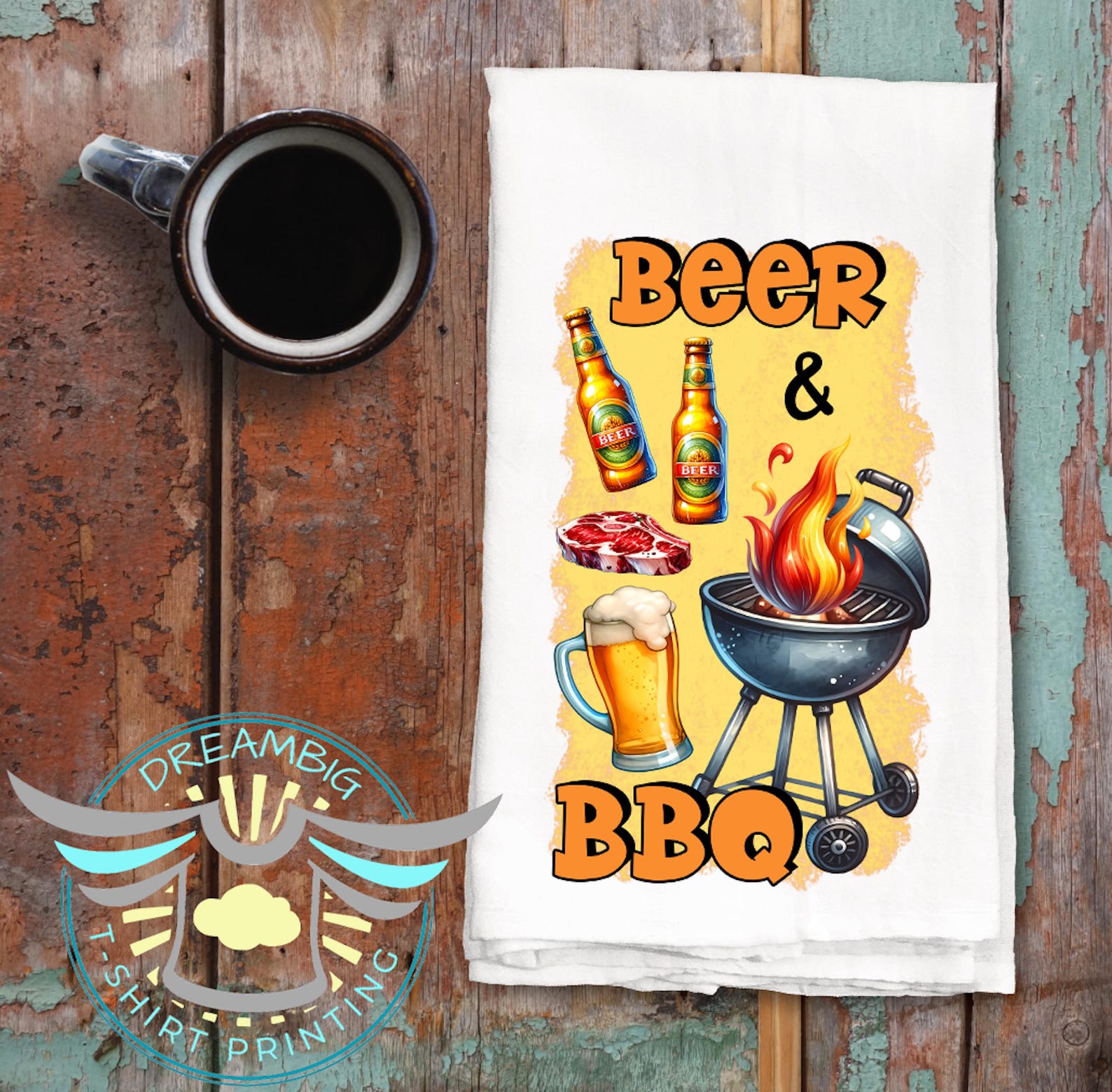 Beer & BBQ Kitchen Tea Towel, Father's Day Gift Towel, BBQ Gift, Chef ...