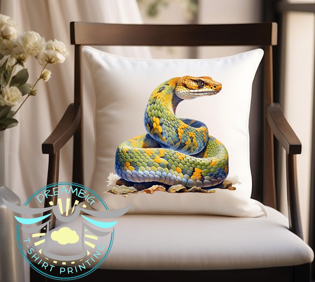 Snake Throw Pillow, Reptile Themed Decor, Snake Lover, Tropical Themed ...