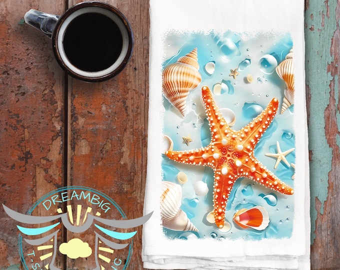 Starfish Kitchen Towel, Beach Decor Tea Towel, Beach Vibes, Beach Tea Towel, Coastal Kitchen ...