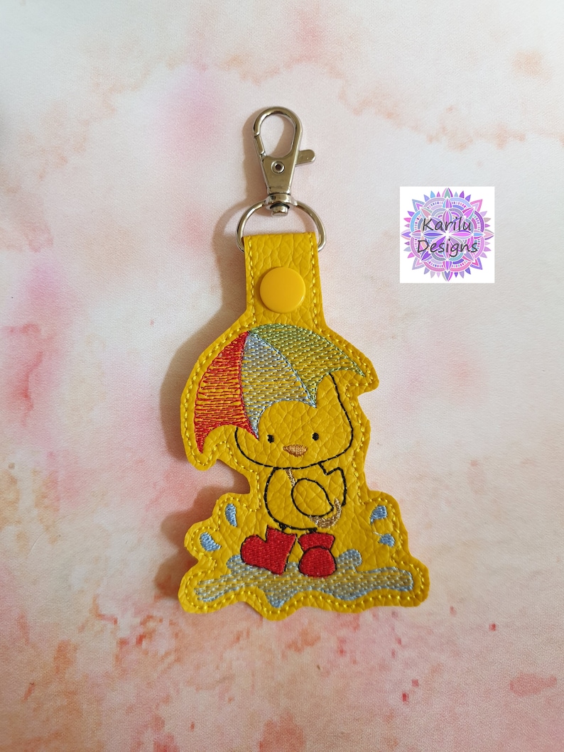 Duck Puddle Rain Umbrella Snaptab Keychain Keyring 5x7 Hoop Friendly ...