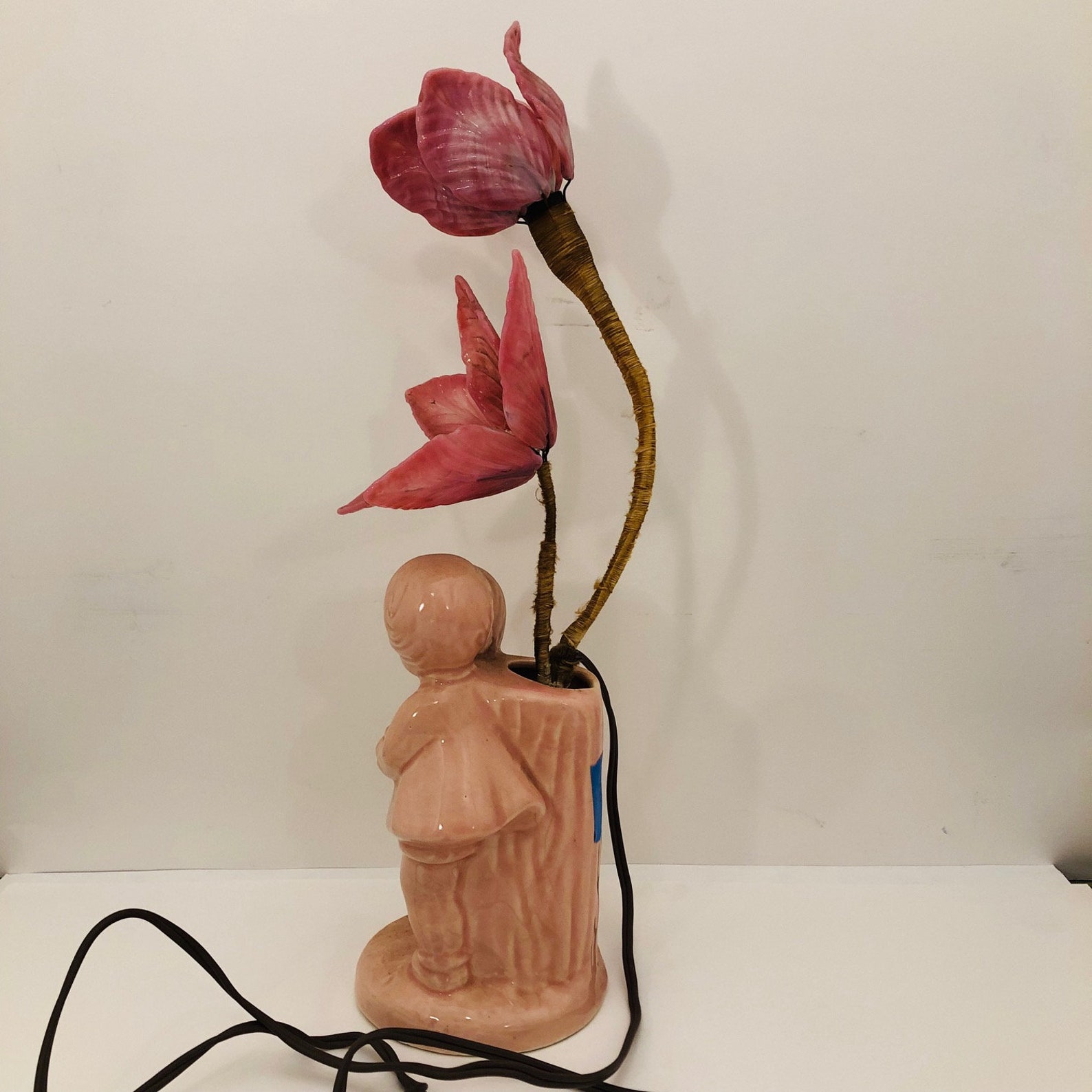 1920s Ceramic Kissing Children Lamp: Vintage Glass Flower Sculpture - Etsy