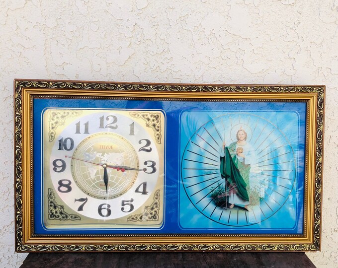 Vintage Jesus Wall Clock Lights up 3D, 1970s Electric Religious Feiyue ...