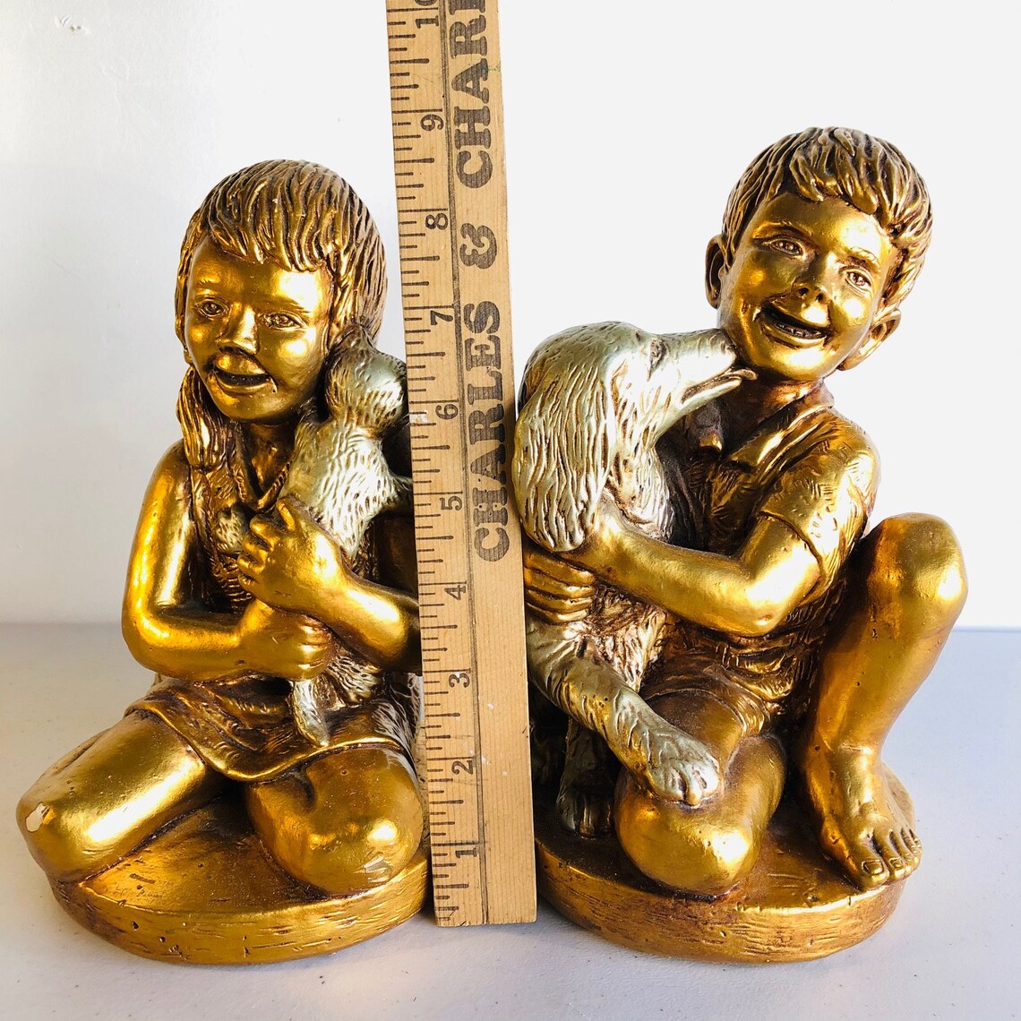 Pair of Large Vintage Boy and Girl Figurines with Dog and Cat | Etsy