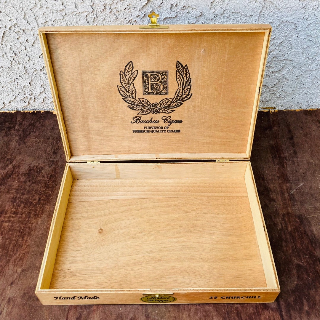 Vintage Wood Cigar Box, Bacchus Cigars, Small Beige Craft Box, Storage ...
