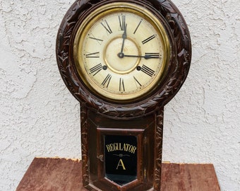 Vintage Solid Oak Regulator Wall Clock - Etsy