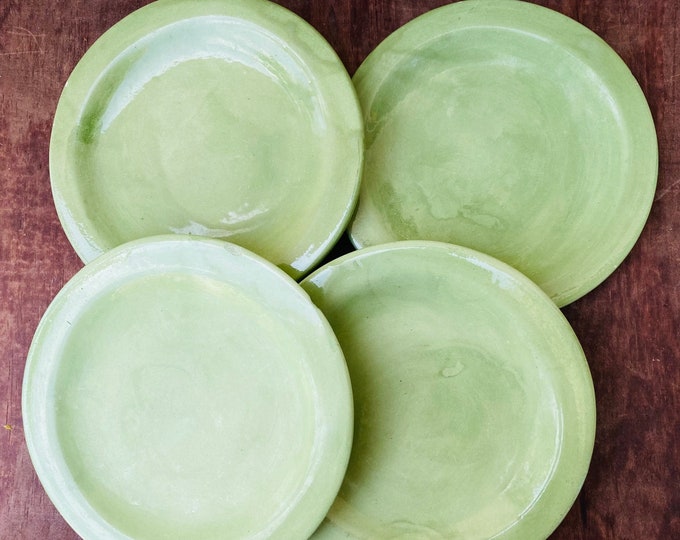 Set of 4 Pale Green Ceramic Salad Plates, 1980s Vintage Glazed Side ...