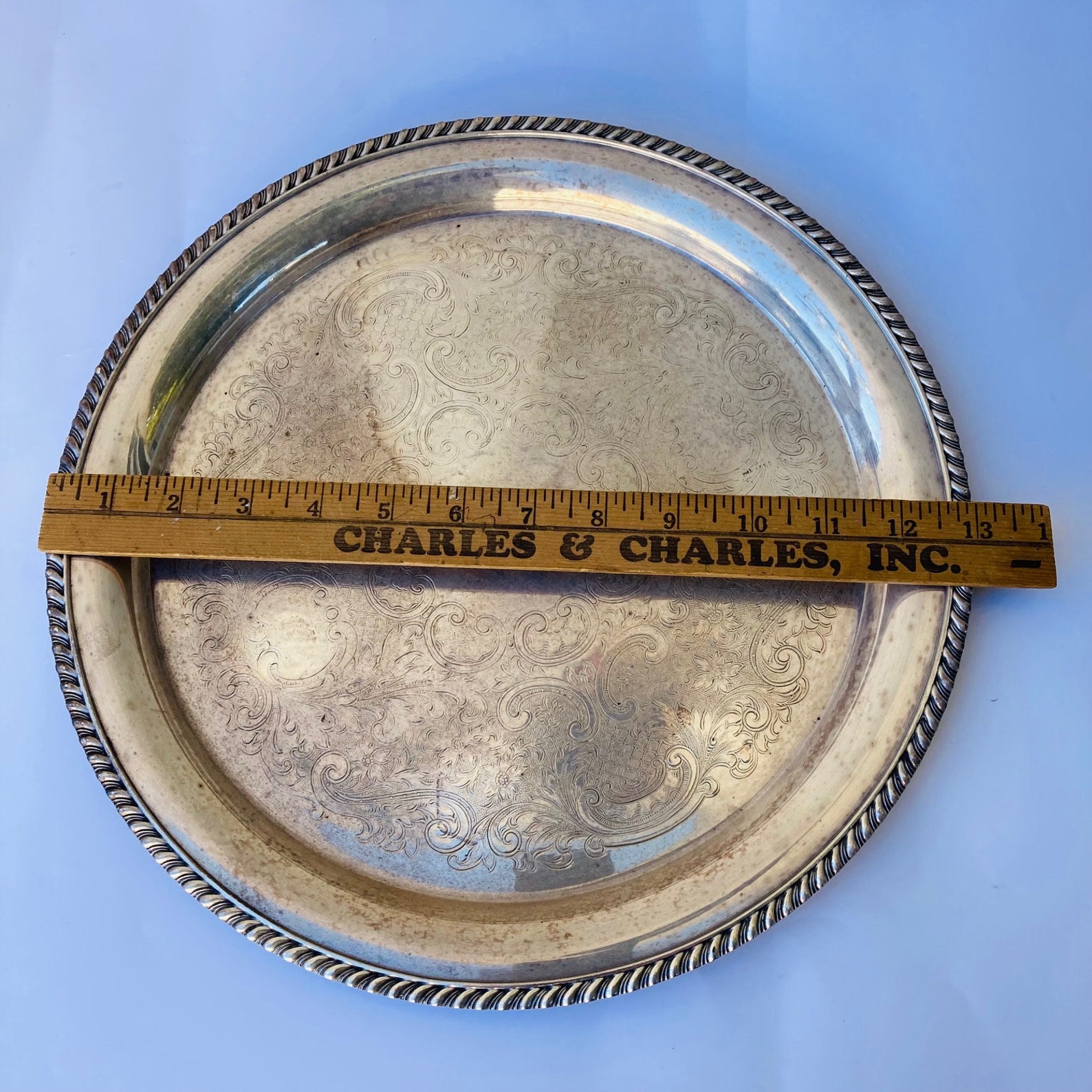 Large Round Vintage Silver Plate Platter, 13 Diameter Tray, Sheridan ...