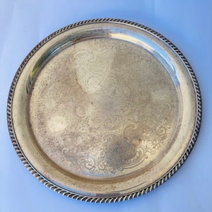 Large Round Vintage Silver Plate Platter, 13" Diameter Tray, Sheridan ...