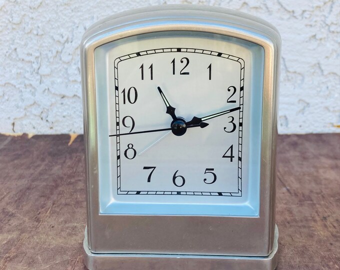 Vintage Pottery Barn Silver Metal Alarm Clock, Retro Mantel Desk Clock ...