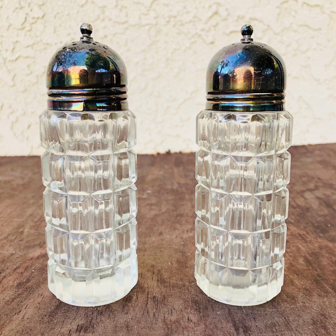 Antique Salt and Pepper Shakers Cut Crystal Glass, Vintage Deco Salt ...