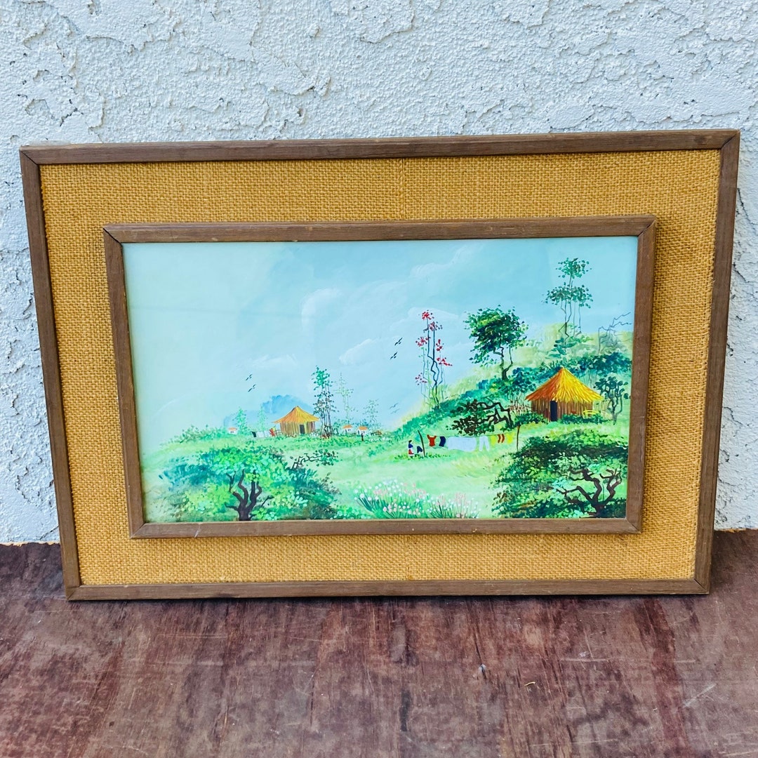Colorful Asian Rustic Village Scene Original Oil Painting, Double Frame ...