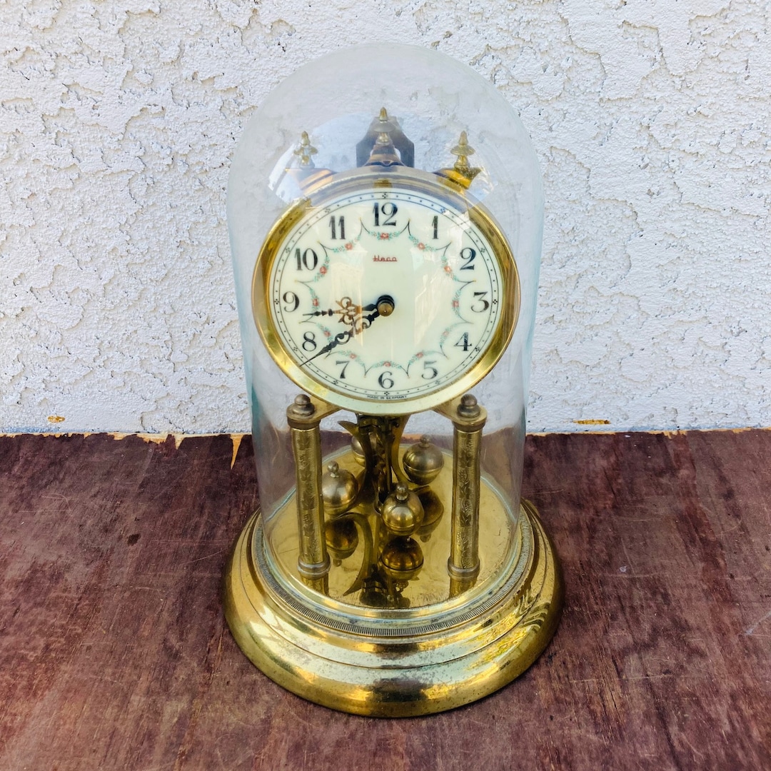 Vintage Heco German Glass Dome Clock, Mantel Clock Made in Germany ...