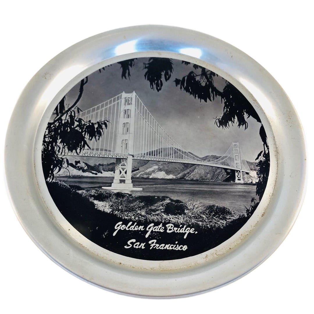 Vintage Golden Gate Bridge Round Aluminum Tray, Mid Century San ...