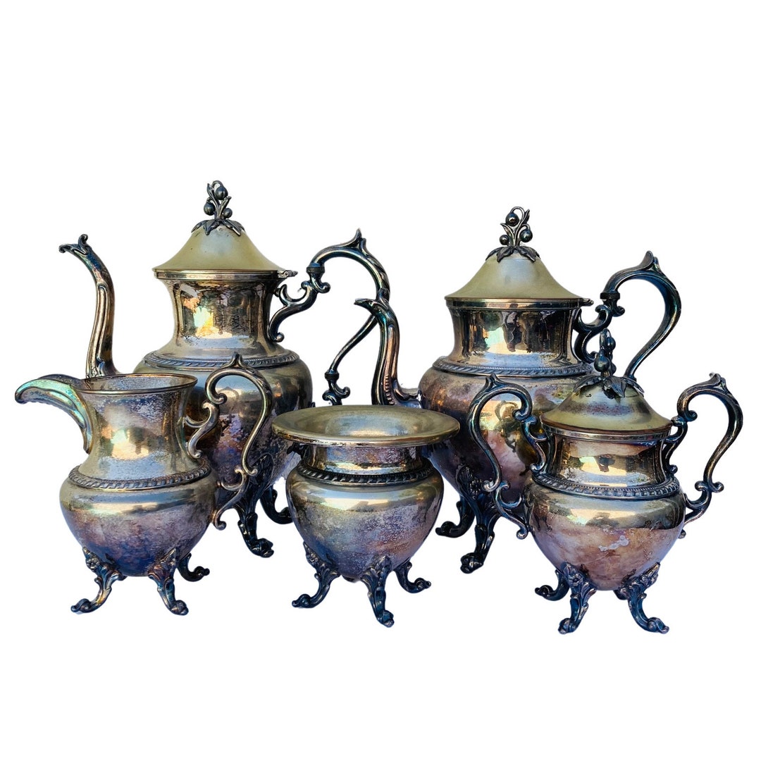 1930s Goldfeder Silver on Copper Tea Set: Antique 5 Piece Coffee Set - Etsy