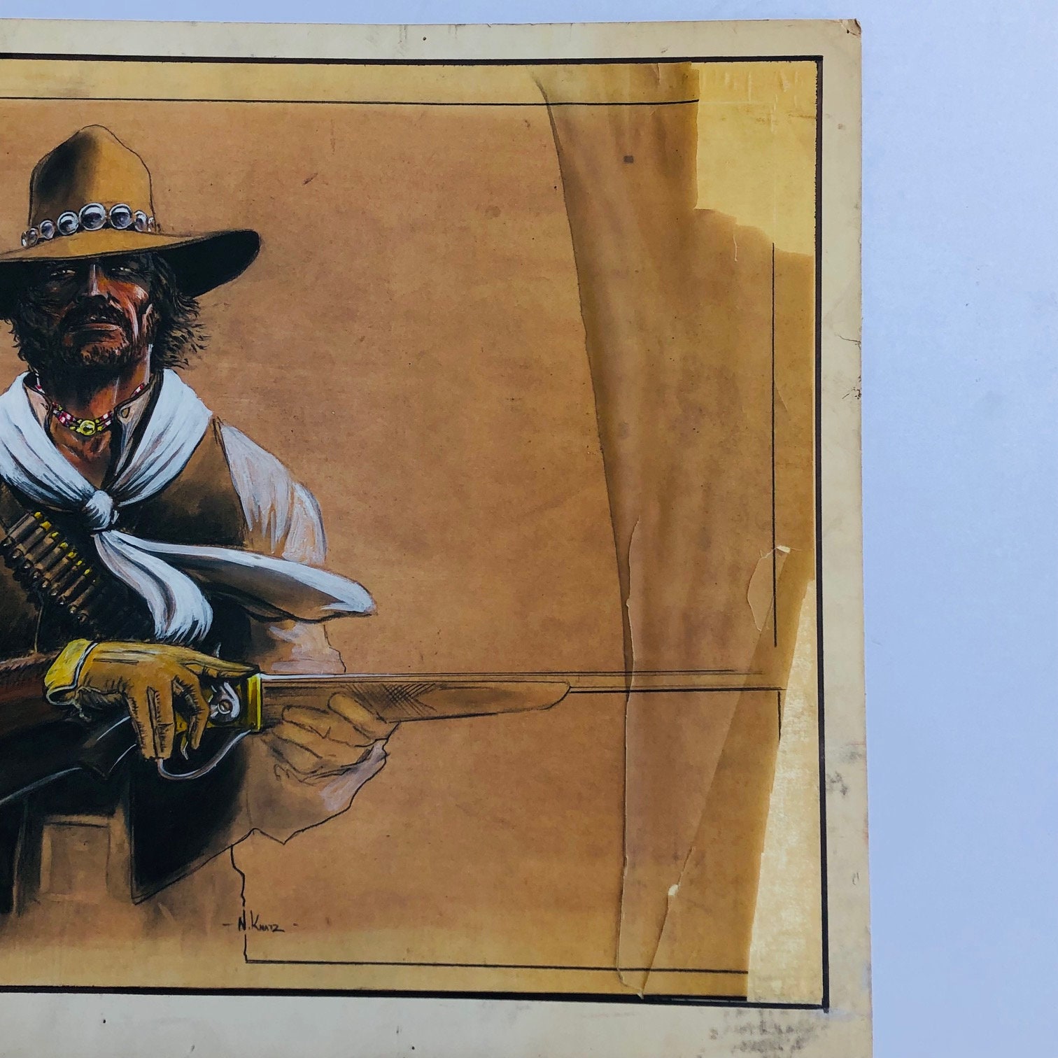 Vintage 1970s Cowboy Storyboard Art: Signed Nikita Knatz Film Concept ...