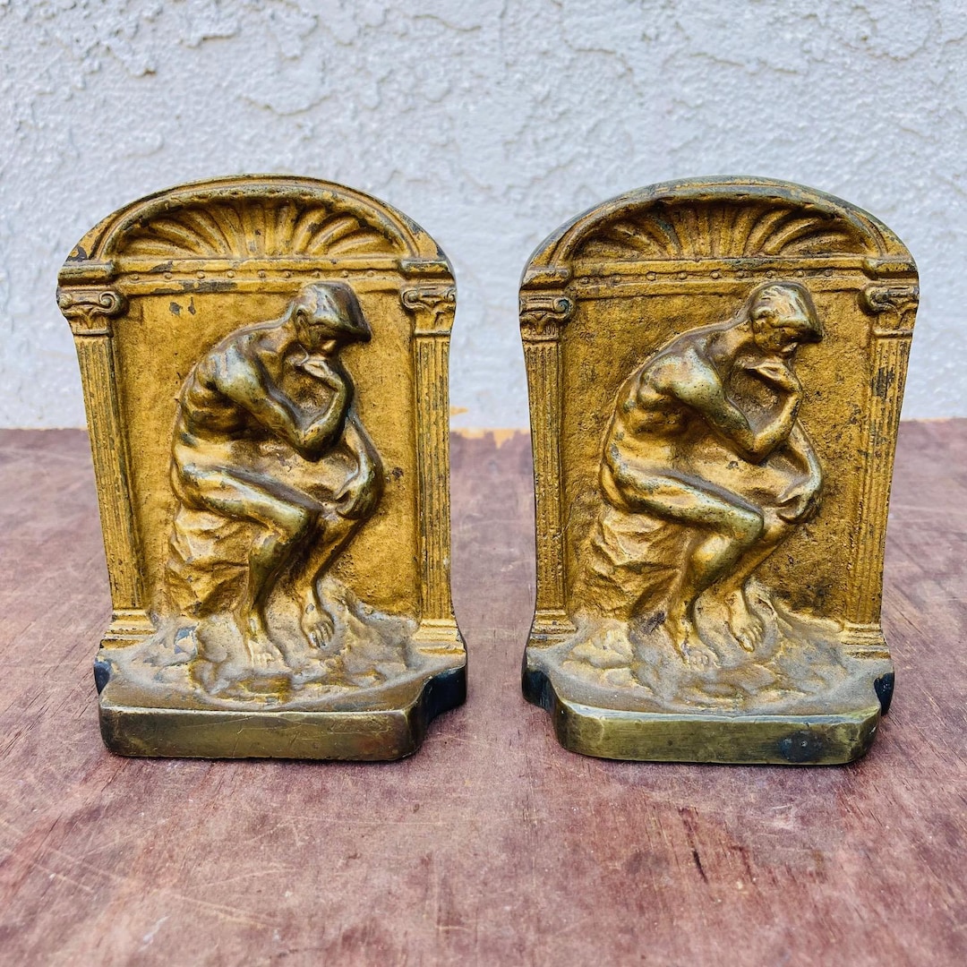Pair of Old English Cast Brass Bookends the Thinker, Heavy Vintage Book ...