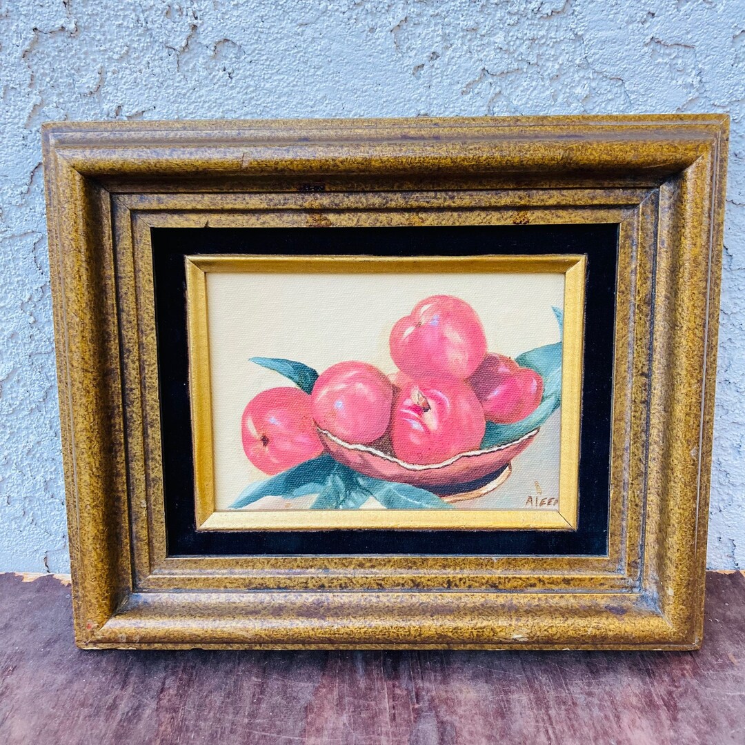Vintage Red Apples Oil Painting: Signed Rustic Farmhouse Artwork - Etsy