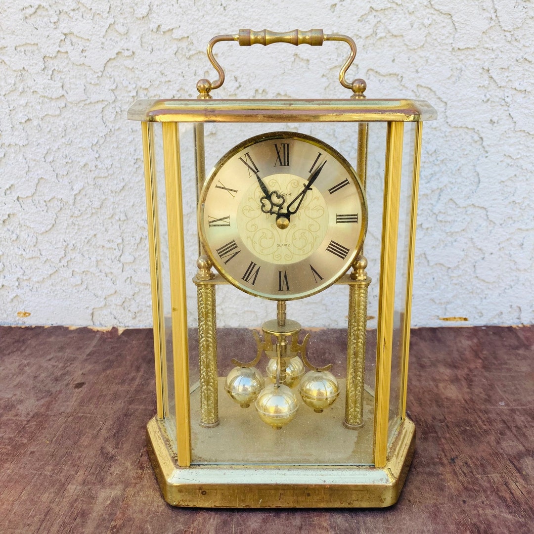 Vintage Elgin Glass Mantel Clock, German Anniversary Hexagon Quartz ...