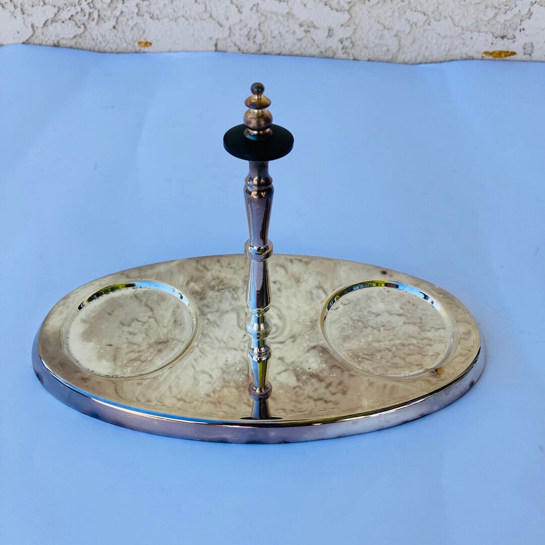 Vintage Silver Plate Salt and Pepper Pot Holder Stand, Shaker Tray ...