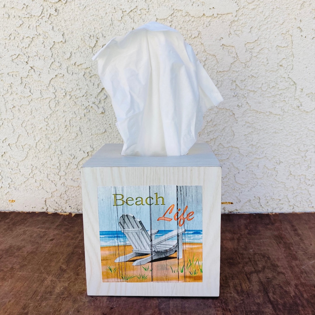 Vintage "beach Life" Square Tissue Box Cover, Wooden Bathroom Beach ...