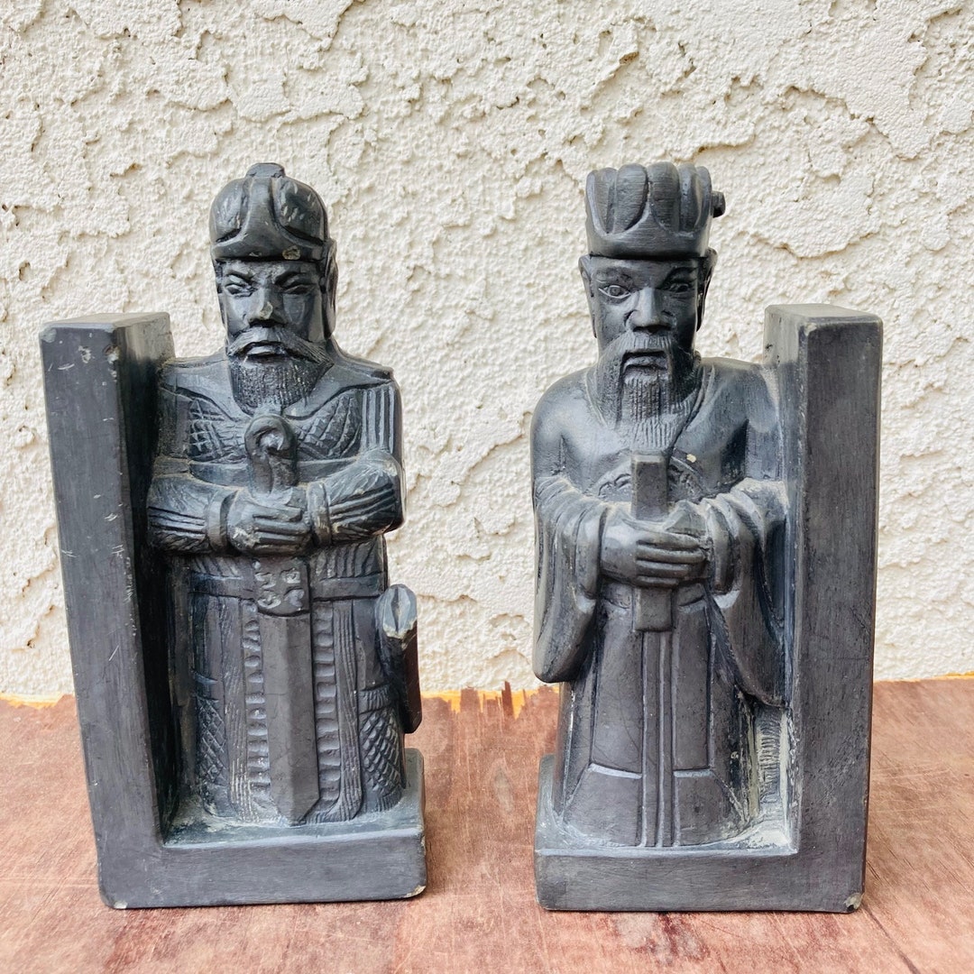 Vintage Asian Bookends Heavy Clay Bookends Chinese Figures - Etsy