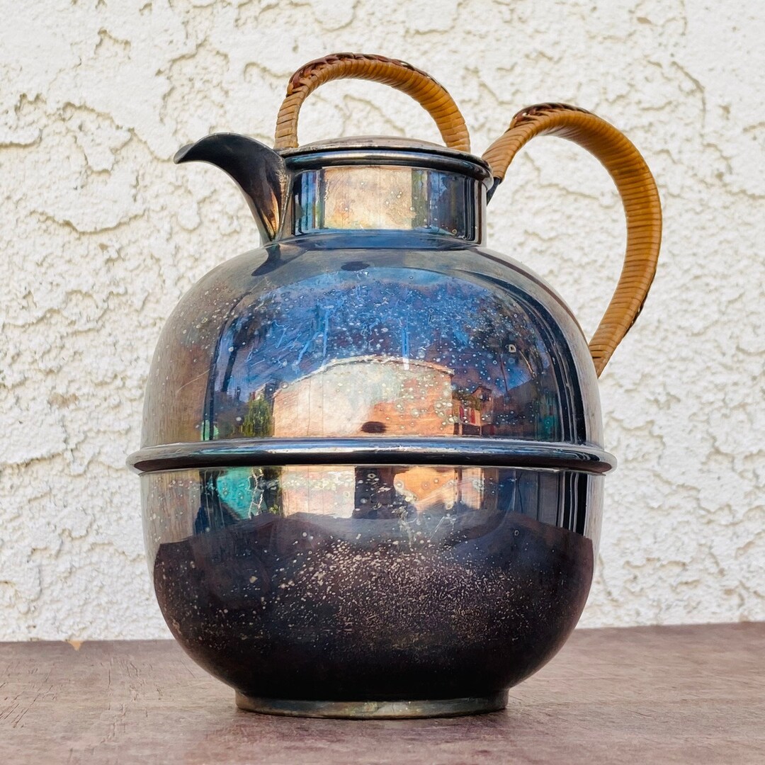 Antique Silverplated Guernsey Jug With Wicker Cane Handles, Early 1900s ...