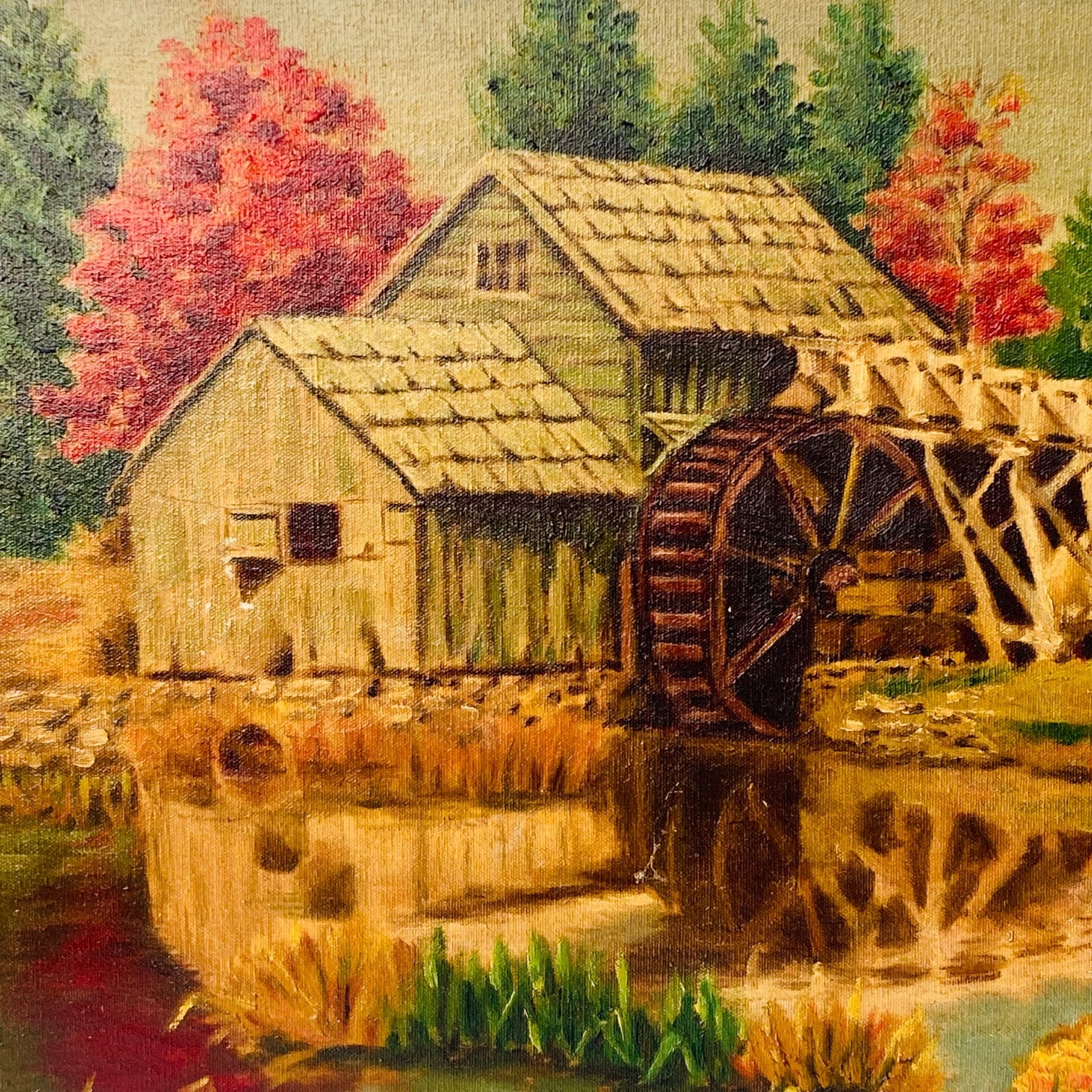 Original Vintage Water Mill Painting Oil on Canvas Signed - Etsy