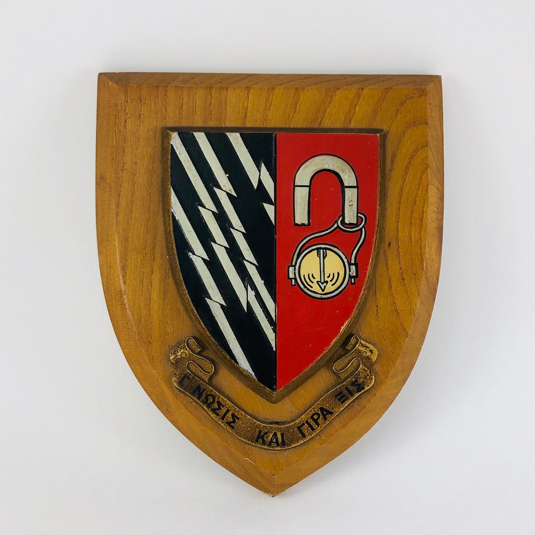 Vintage Wooden Wall Plaque Armorial Coat of Arms, Greek Alphabet ...
