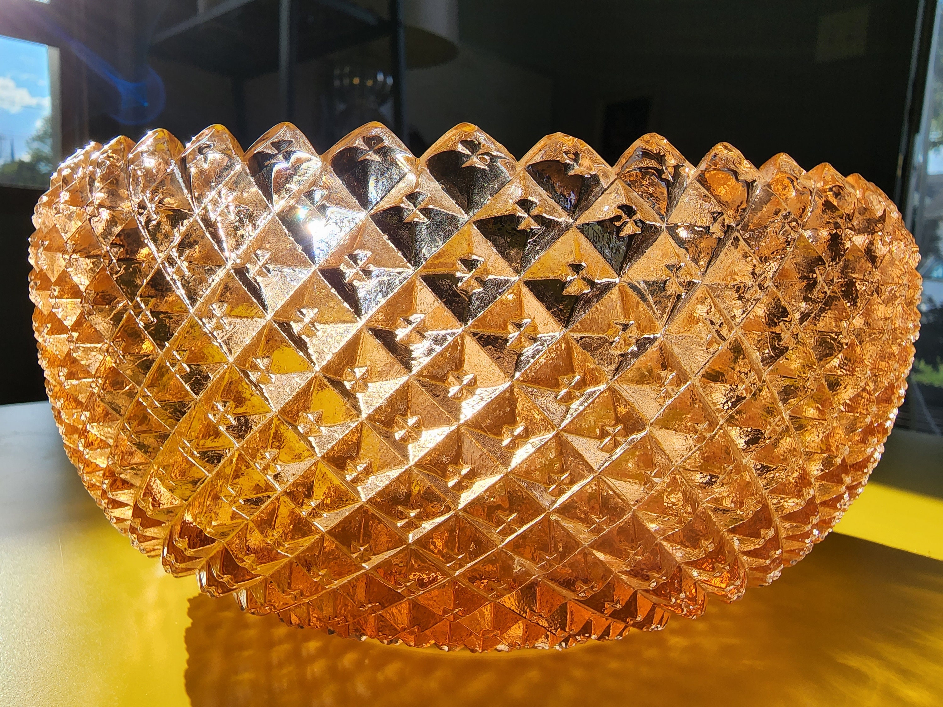 1930s Mini Punch Bowl, Diamond Cut Miss America Pink Depression Glass ...