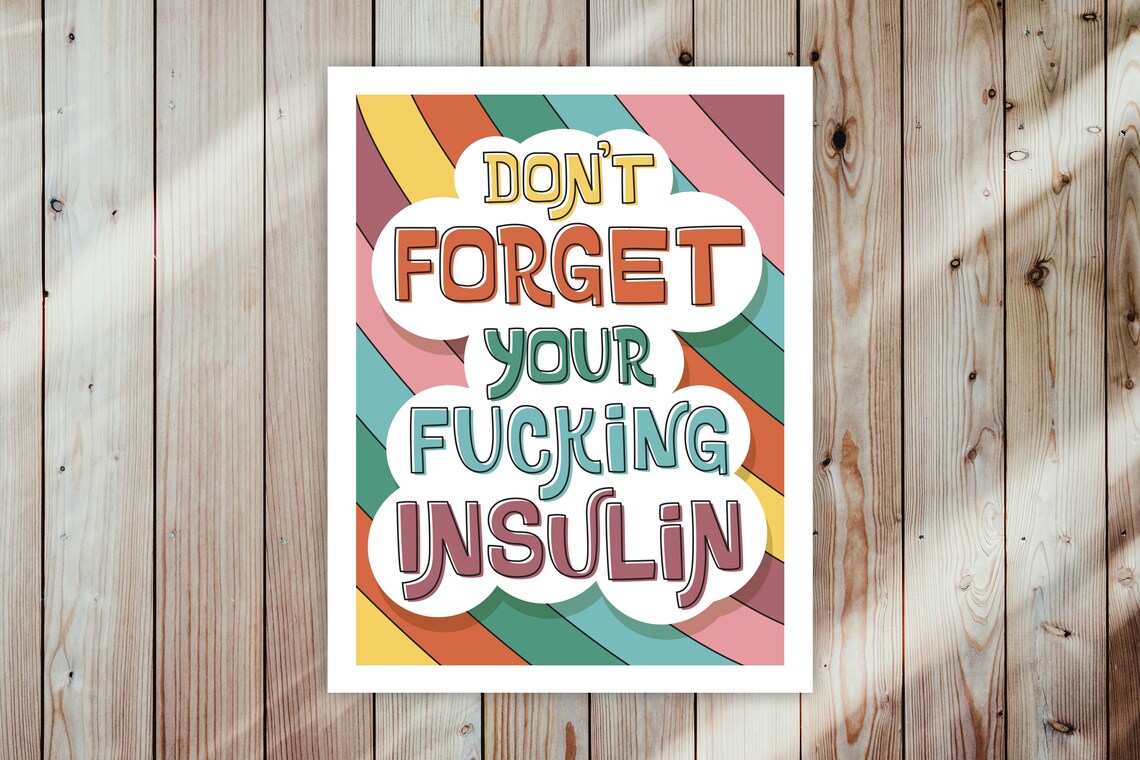 Rainbow Retro Design, Insulin Reminder Poster 8.5x11 - Diabetes ...