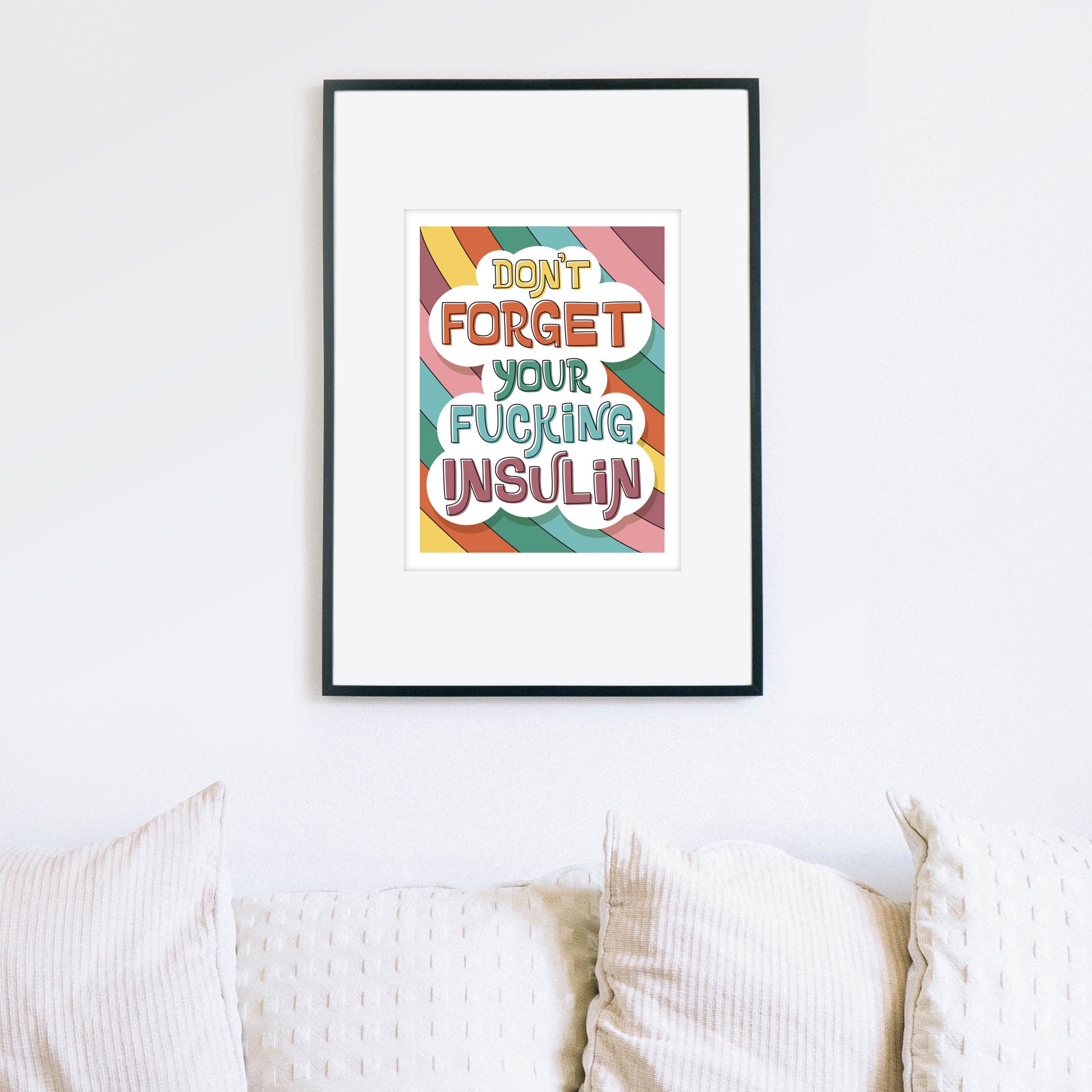 Rainbow Retro Design, Insulin Reminder Poster 8.5x11 - Diabetes ...