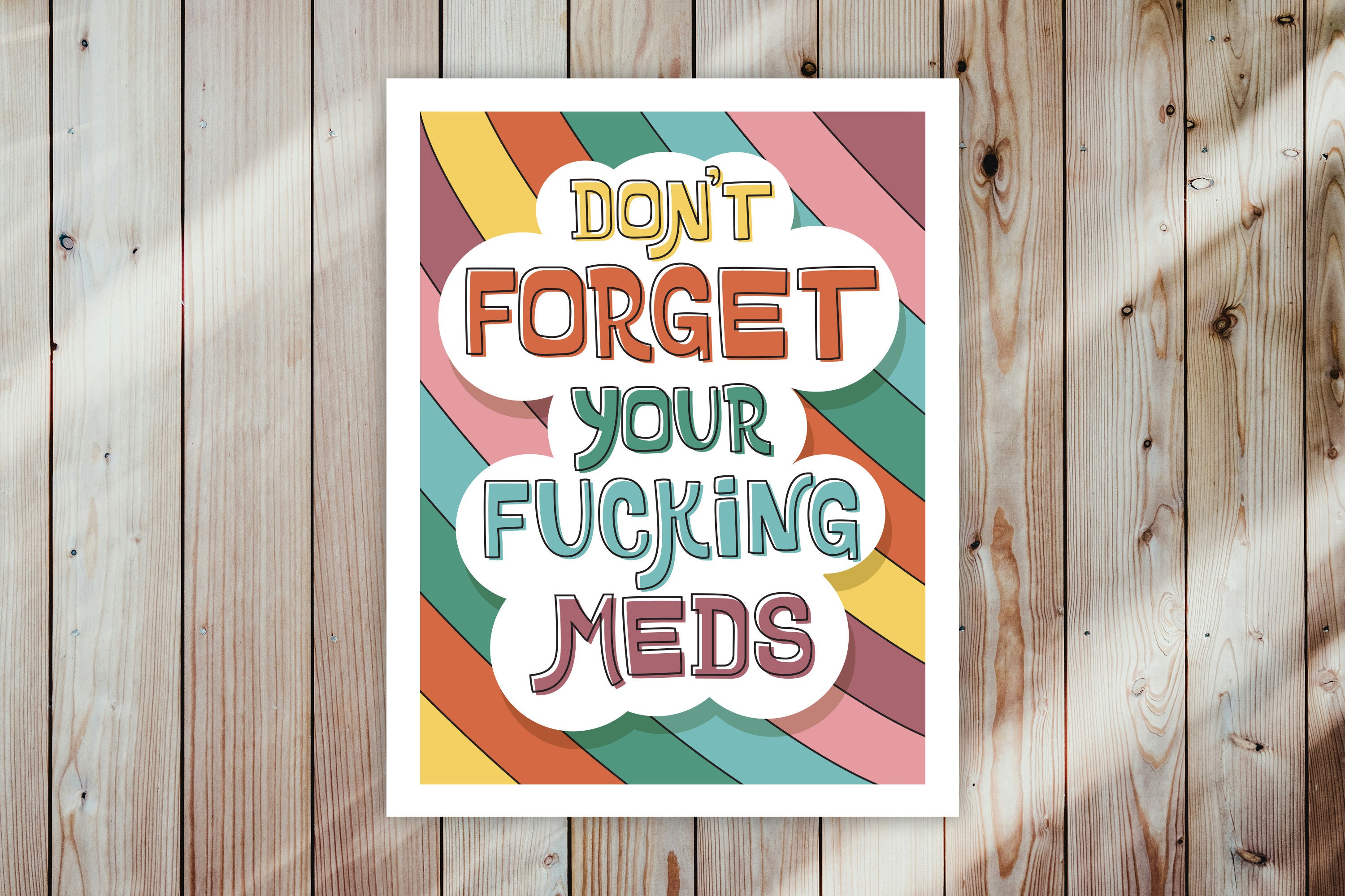 Rainbow Retro Design, Medication Reminder Poster 8.5x11 - Instant PDF ...