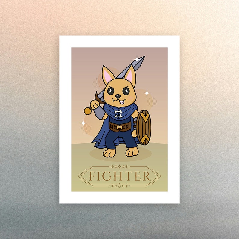 Dnd Fighter Dog Poster, 5x7 - Etsy