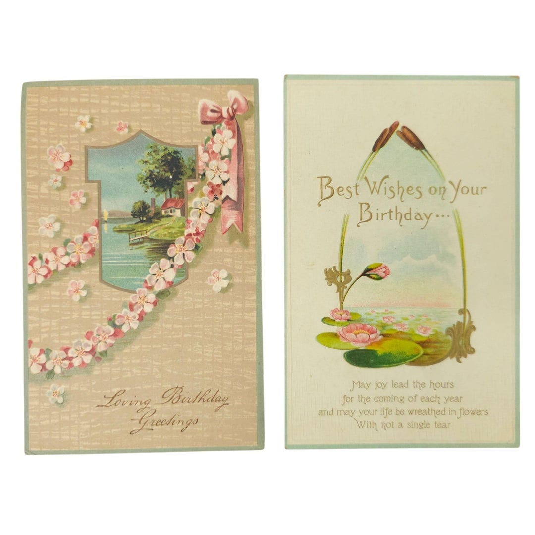 Circa 1900s Loving Birthday Greetings Best Wishes Floral Vintage ...