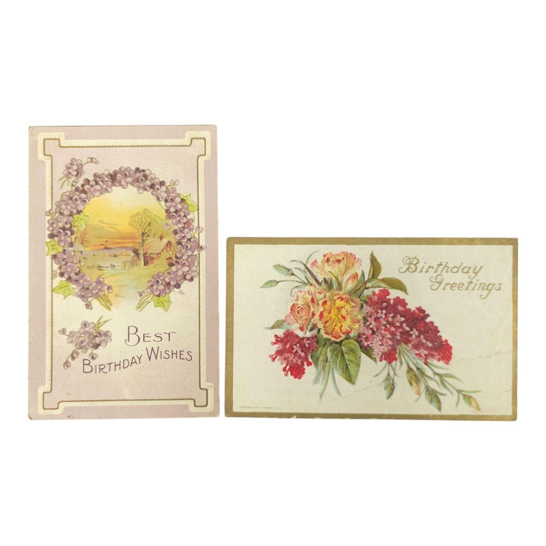 Circa 1900s Best Birthday Wishes Greetings Floral Bouquet Vintage ...