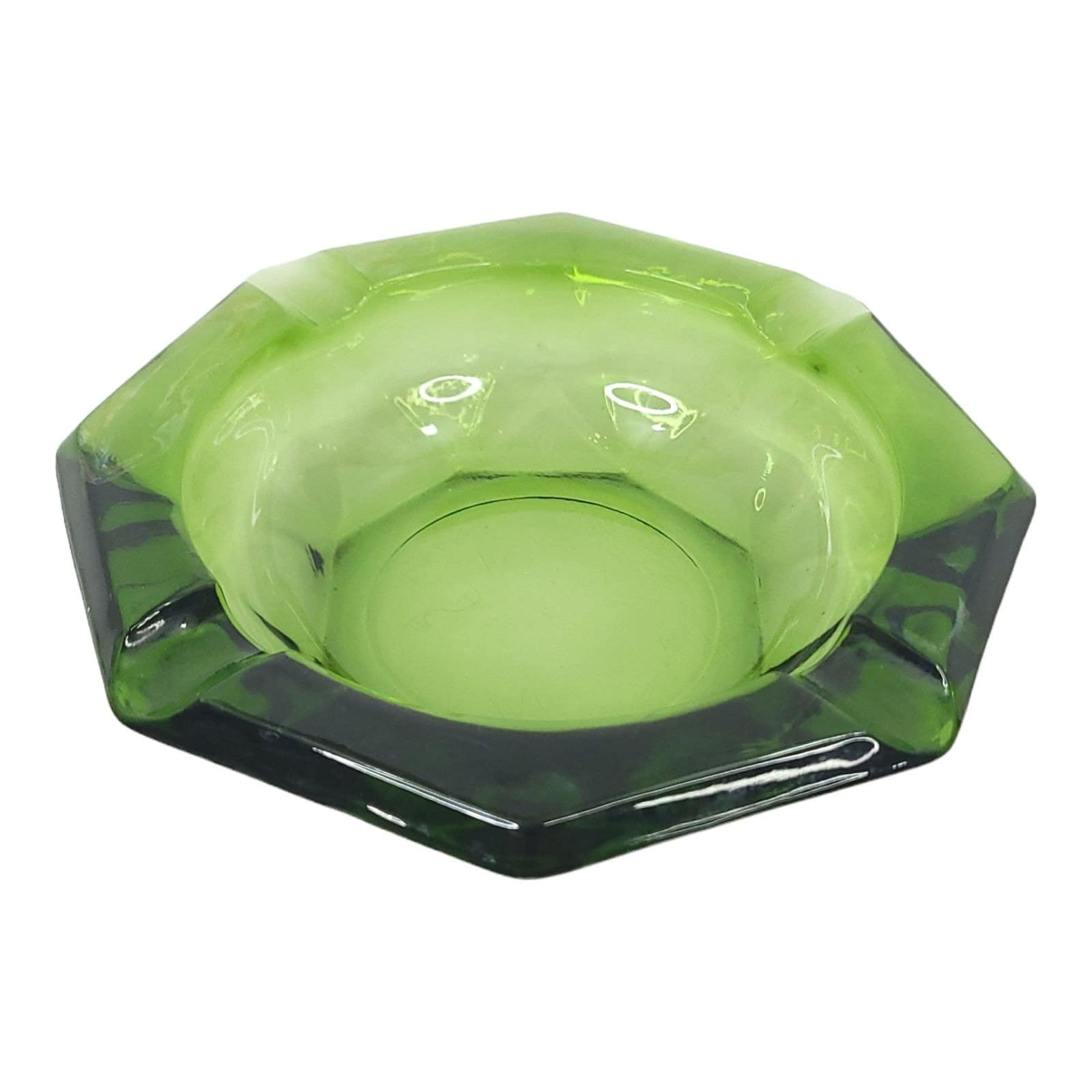 Vintage Emerald Green Octagonal Glass Ashtray 4 Slot Cigar Cigarette ...