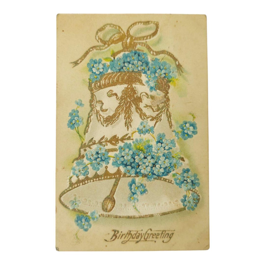 Vintage Ca. 1900s Birthday Greeting Embossed Postcard Bell Forget Me ...