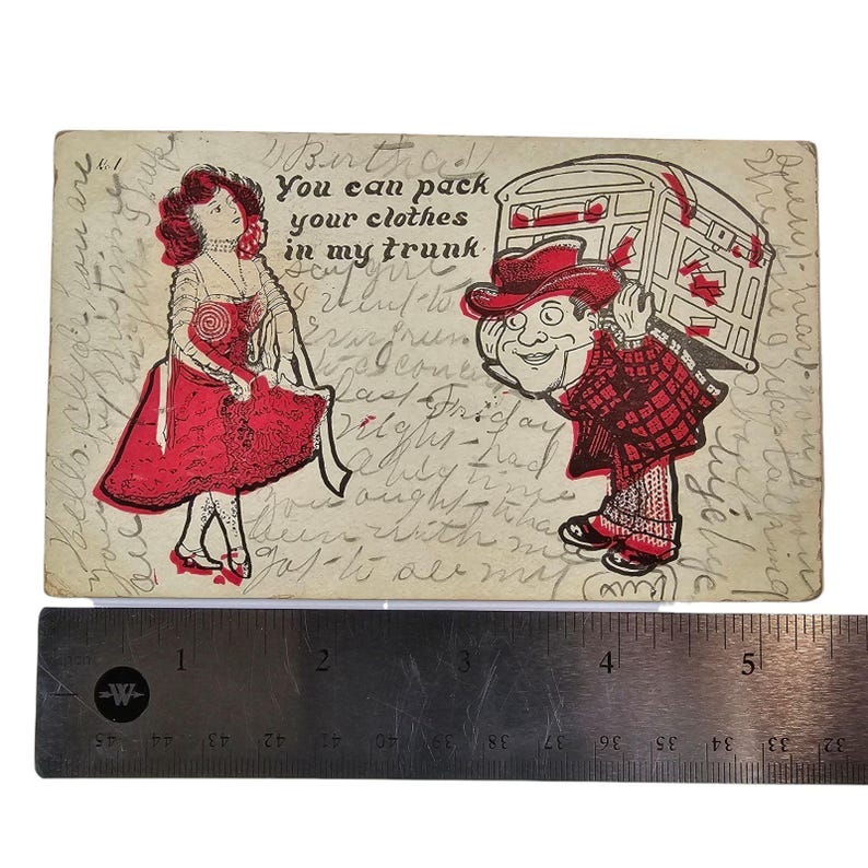 Vintage Ca. 1900s Victorian Comic Cartoon Lady in Red Man With Trunk ...
