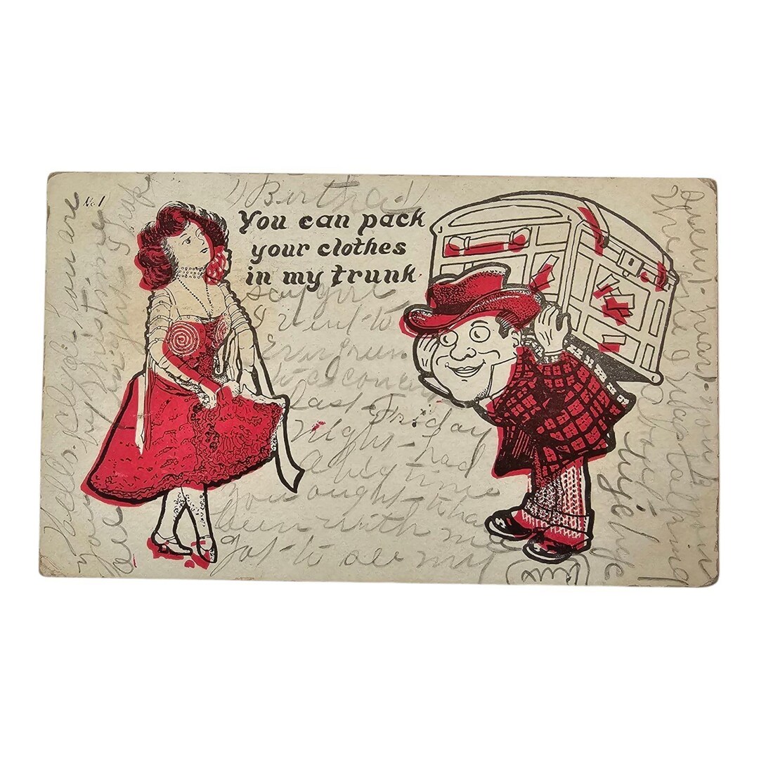 Vintage Ca. 1900s Victorian Comic Cartoon Lady in Red Man With Trunk ...