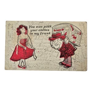 Vintage Ca. 1900s Victorian Comic Cartoon Lady in Red Man With Trunk ...