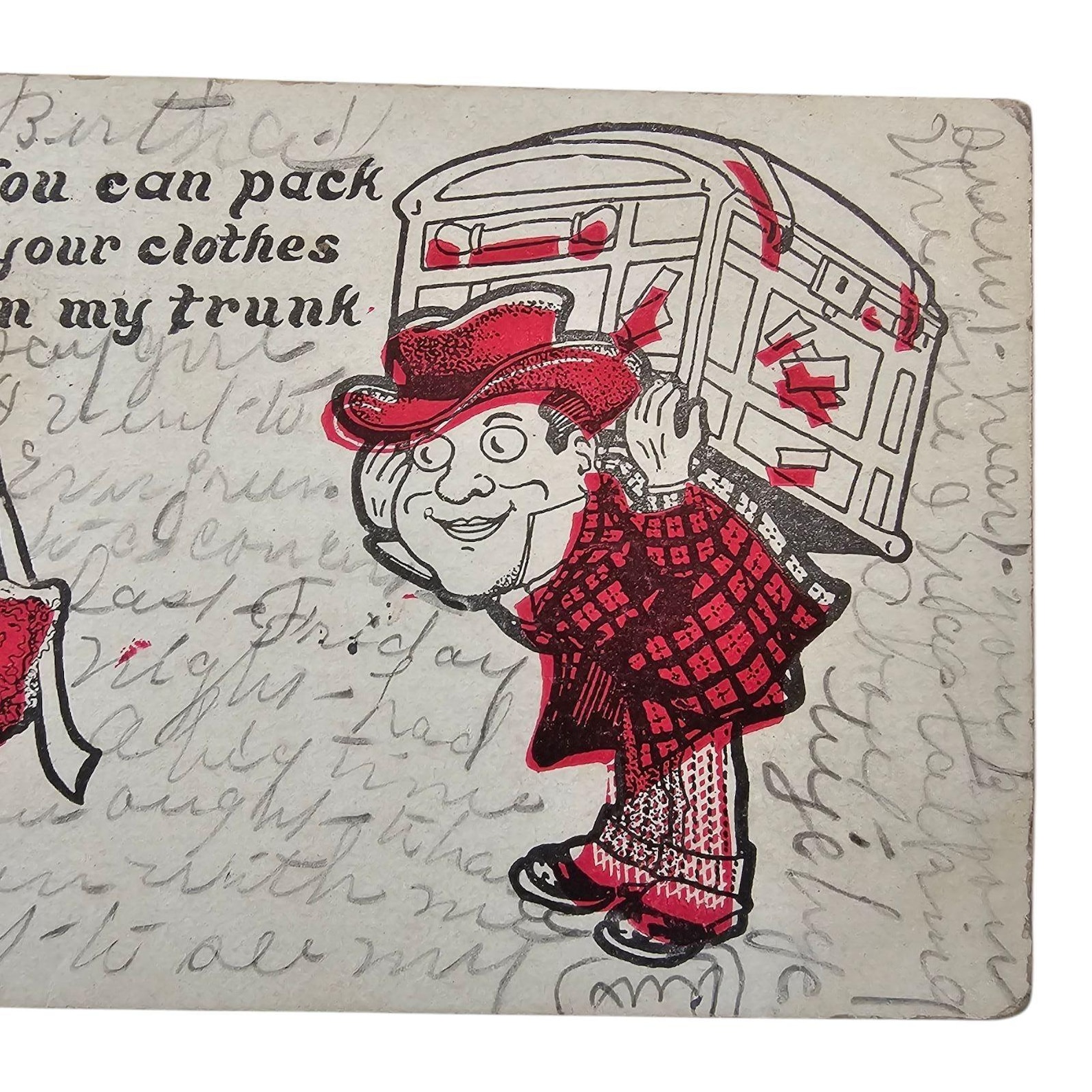 Vintage Ca. 1900s Victorian Comic Cartoon Lady in Red Man With Trunk ...